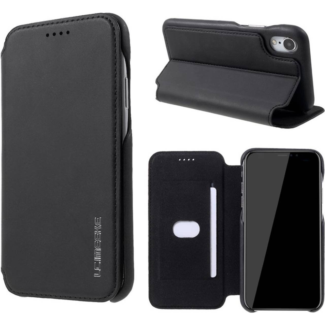Apple iPhone Xr Retro Style Leather Flip Case Black • Price