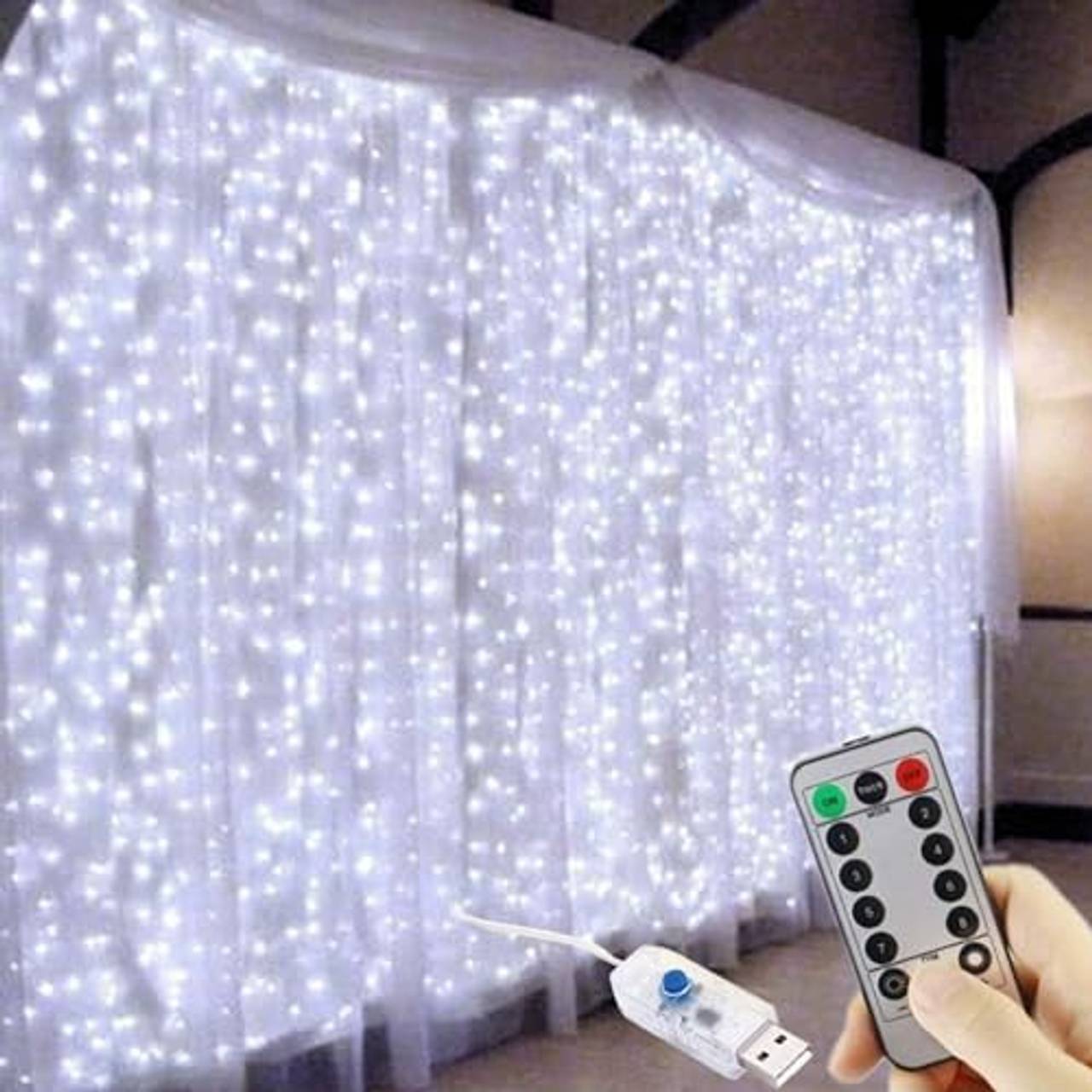 Fansir 300 LED Curtain Lights 3m x 8 Cool White String Light • Price