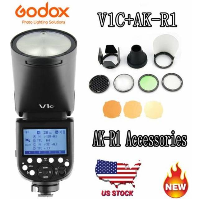 Godox Us v1-c round head flash ttl hss speedlite for canon camera with ak-r1 kit • Price